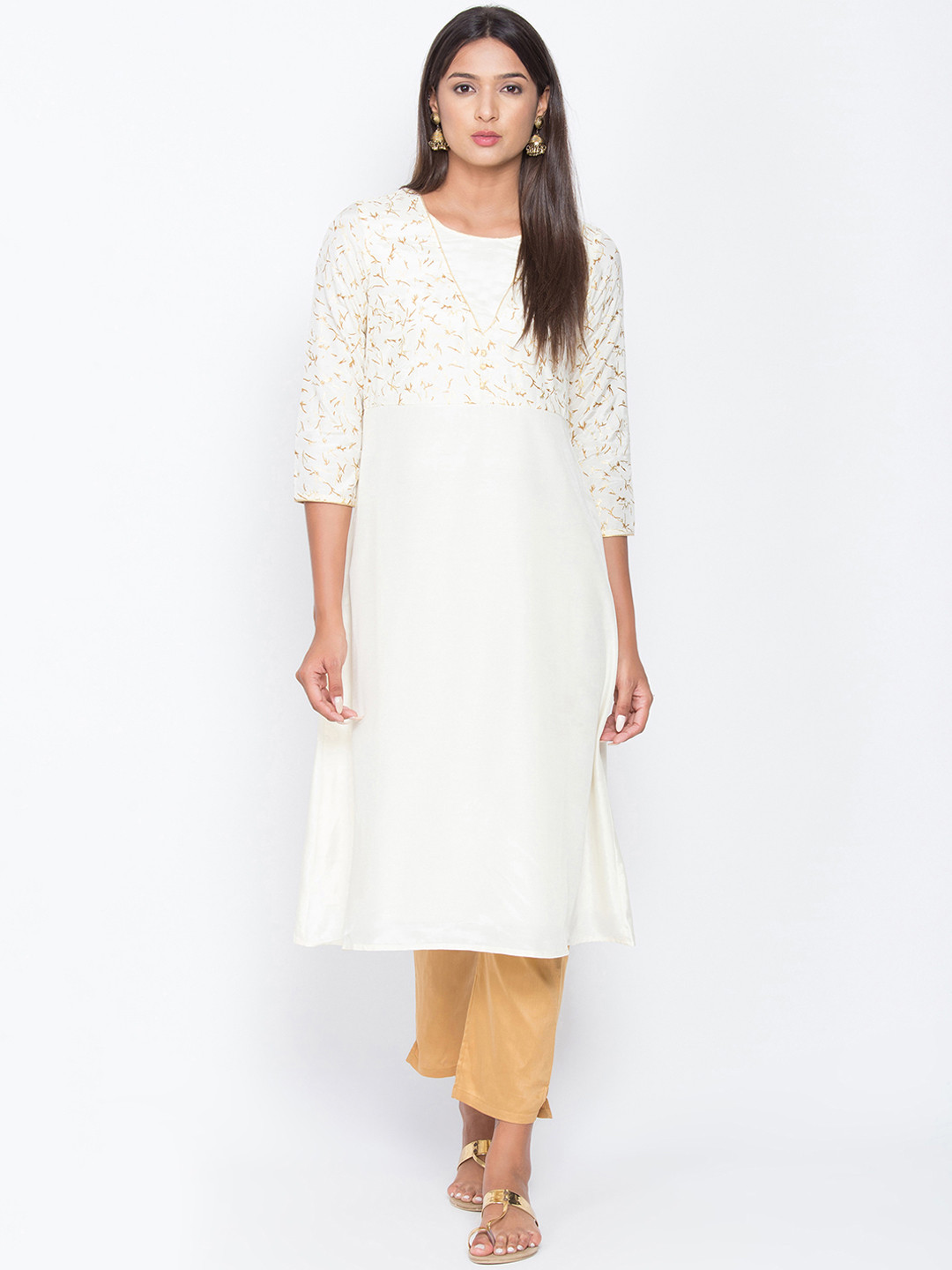 Buy Be Indi Women White Printed A Line Kurta - Kurtas for Women ...