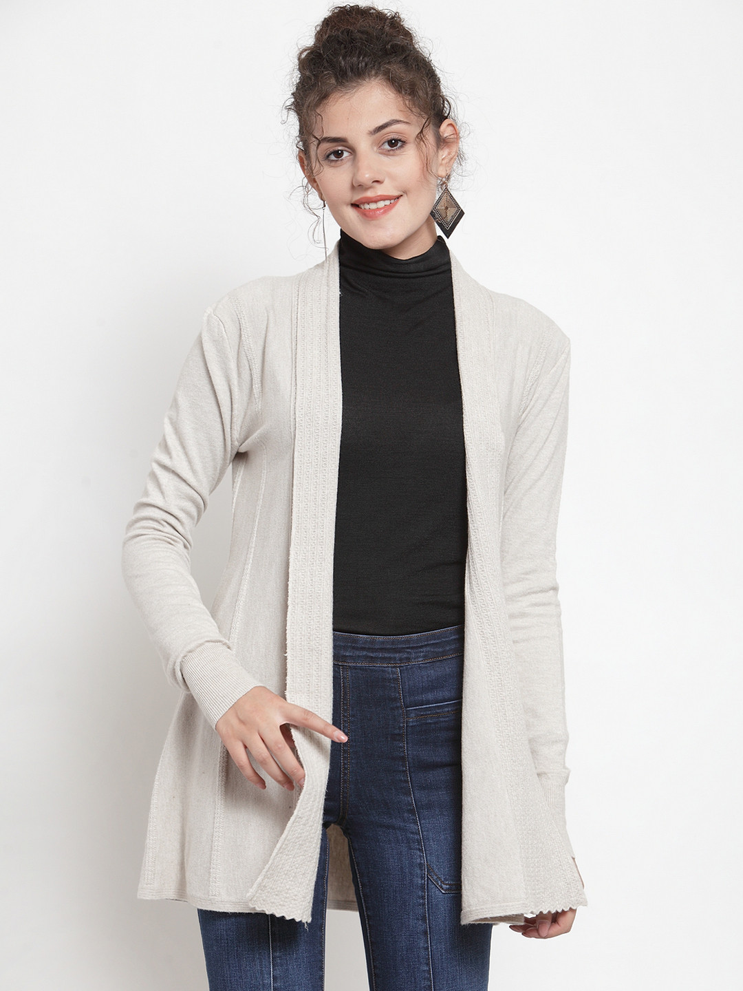Buy Global Republic Women Beige Solid Open Front Shrug - Shrug for ...