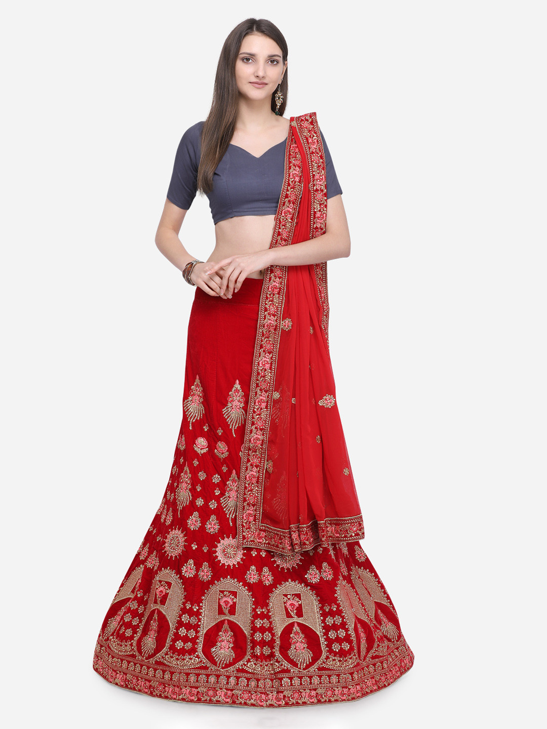 Buy MOKSHA DESIGNS Red Ready To Wear Lehenga & Blouse With Dupatta ...