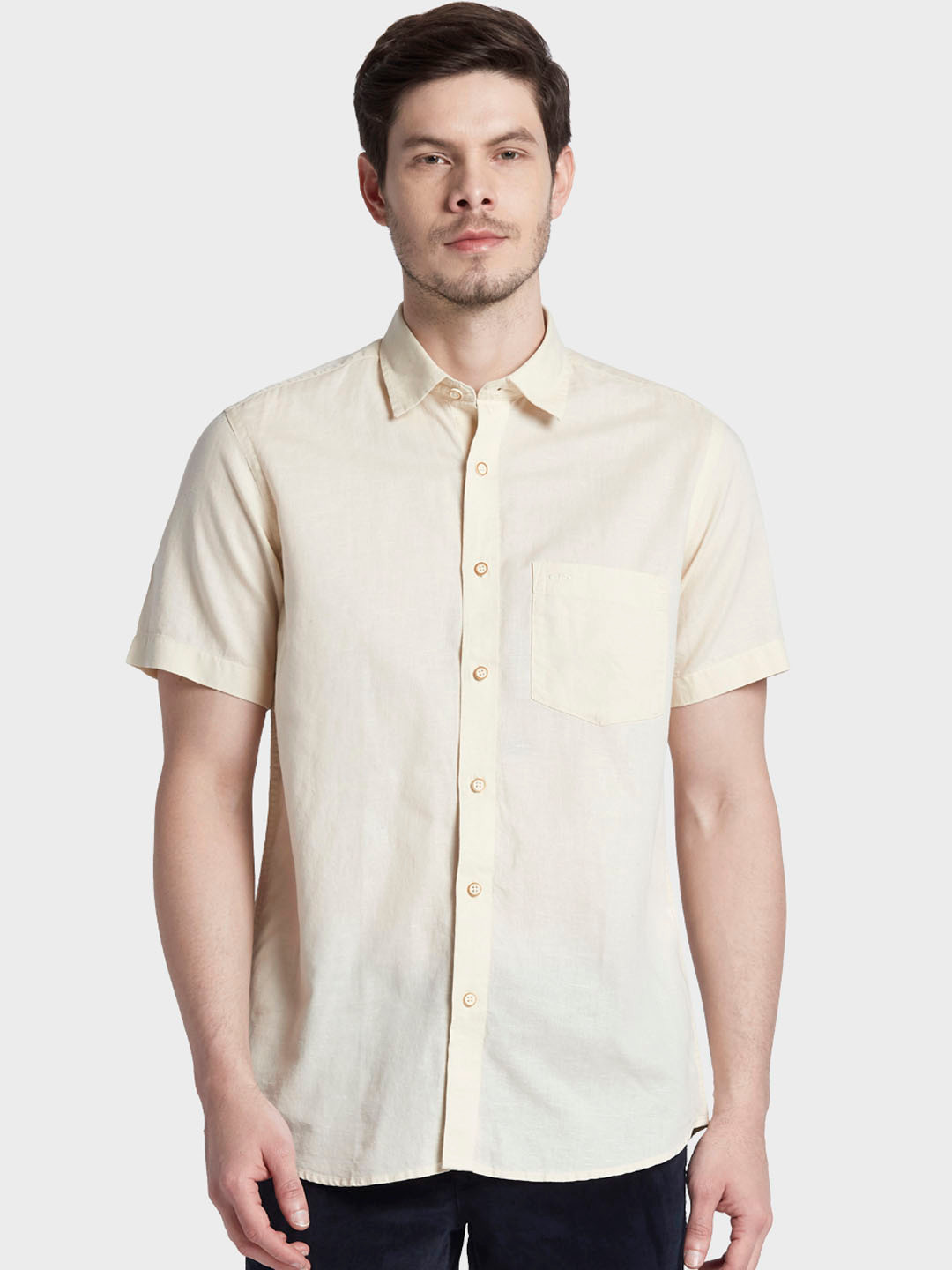 Buy ColorPlus Men Beige Tailored Fit Solid Casual Shirt - Shirts for ...