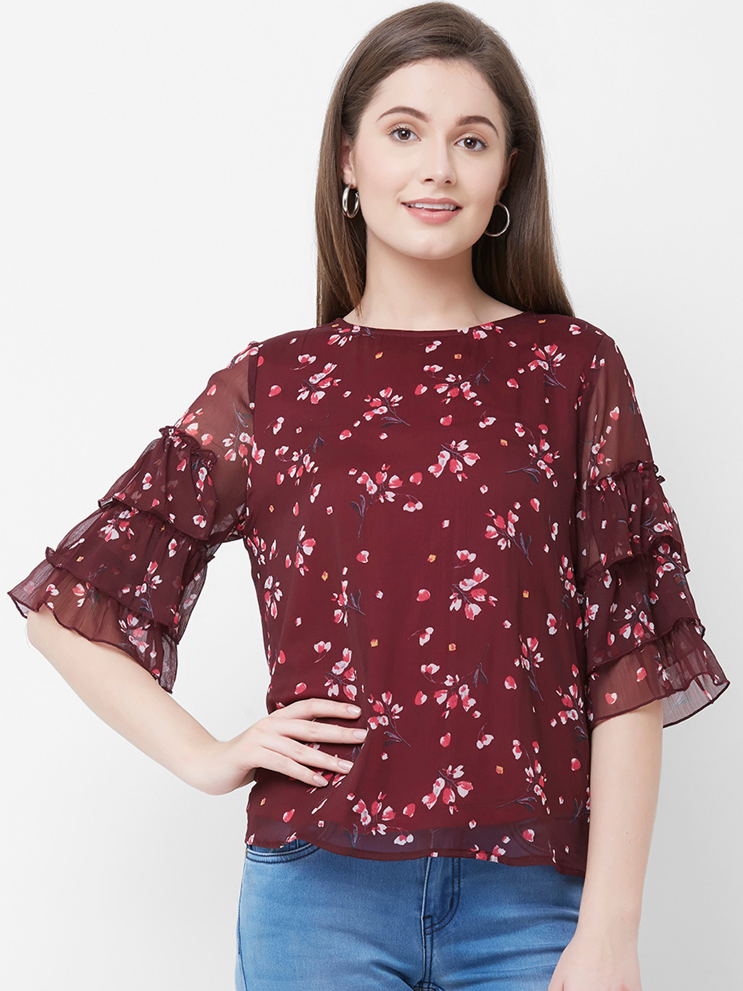 Buy 109F Women Maroon Printed Top - Tops for Women 10774858 | Myntra