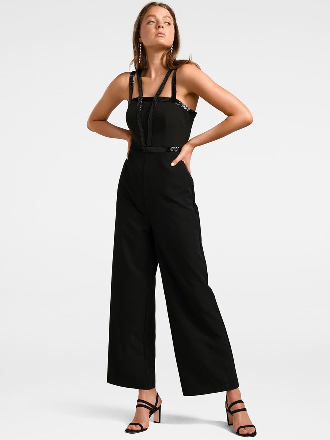 Buy Forever New Women Black Solid Basic Jumpsuit Jumpsuit For Women