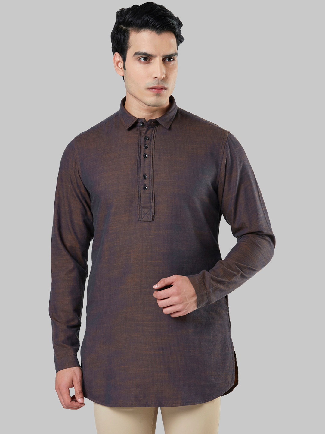 Buy Ethnix By Raymond Men Brown Solid Straight Kurta - Kurtas for Men ...