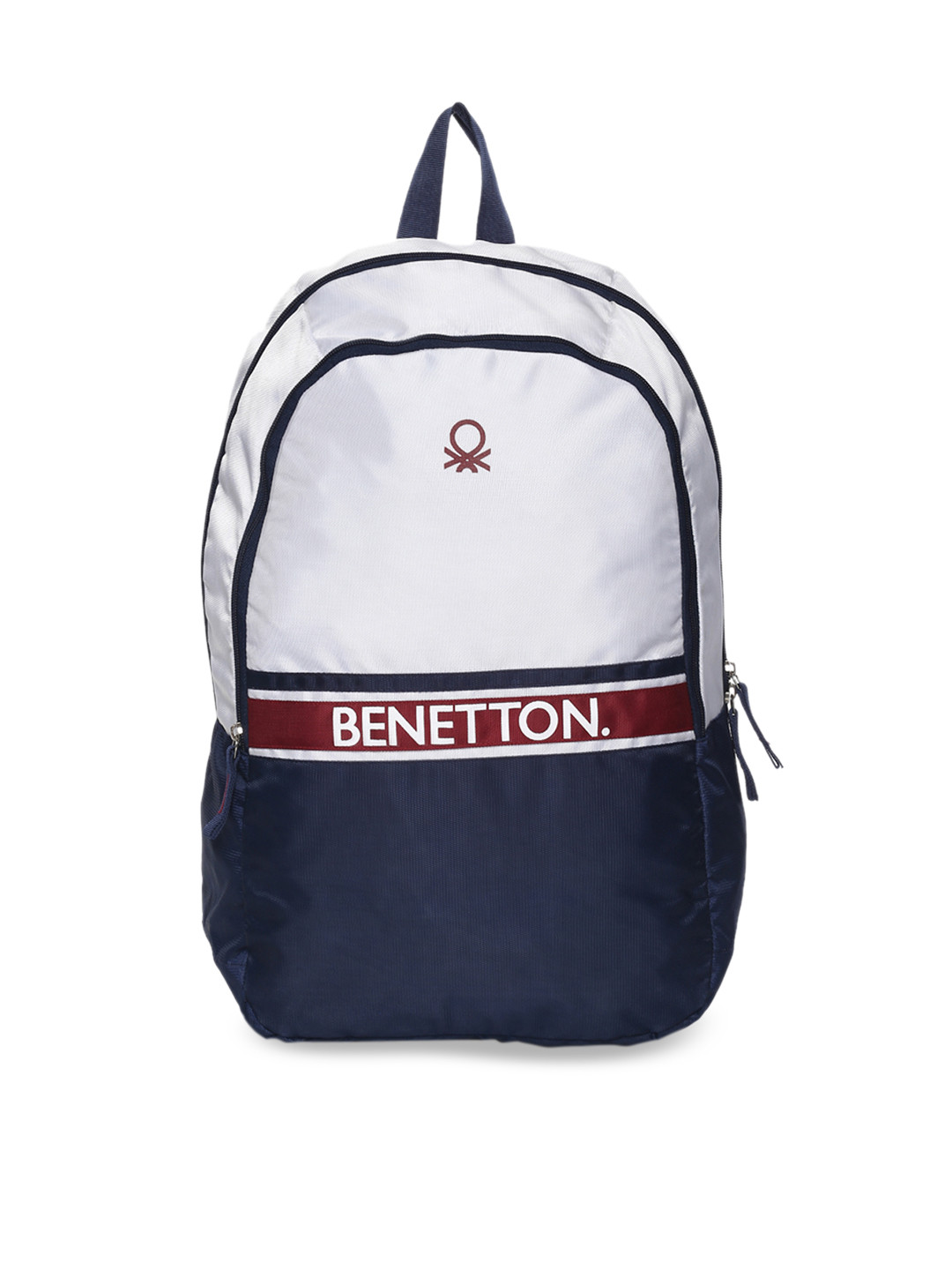 Buy United Colors Of Benetton Unisex White & Navy Blue Solid Backpack ...