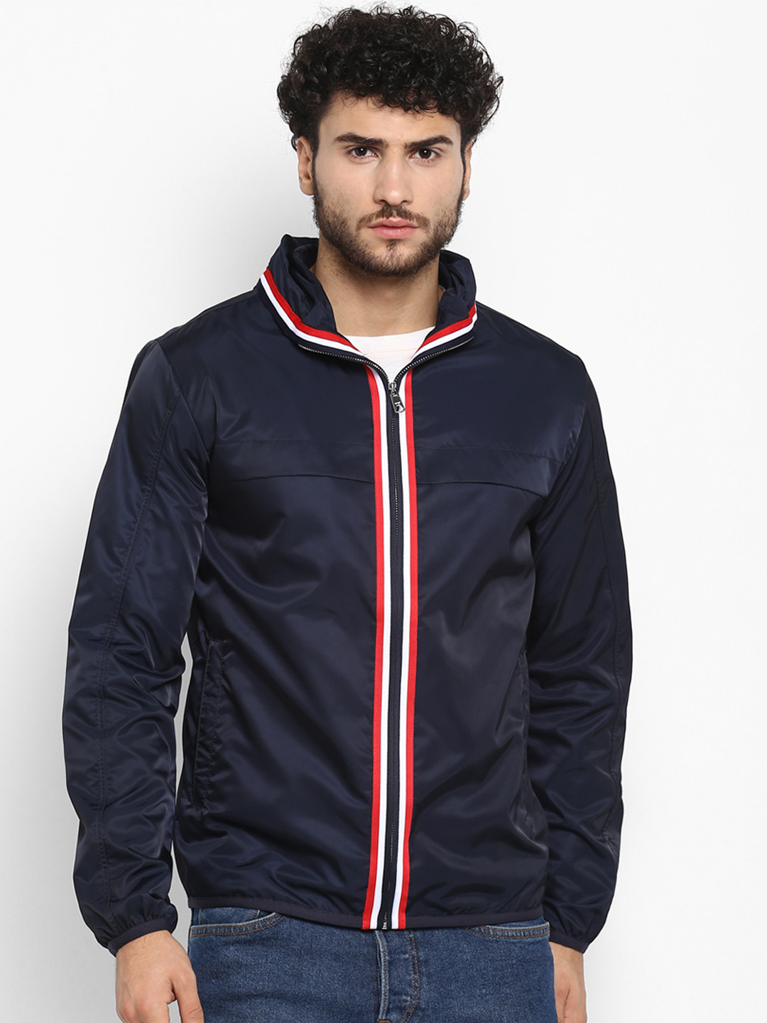 Buy Red Tape Men Navy Blue Striped Bomber Jacket - Jackets for Men ...