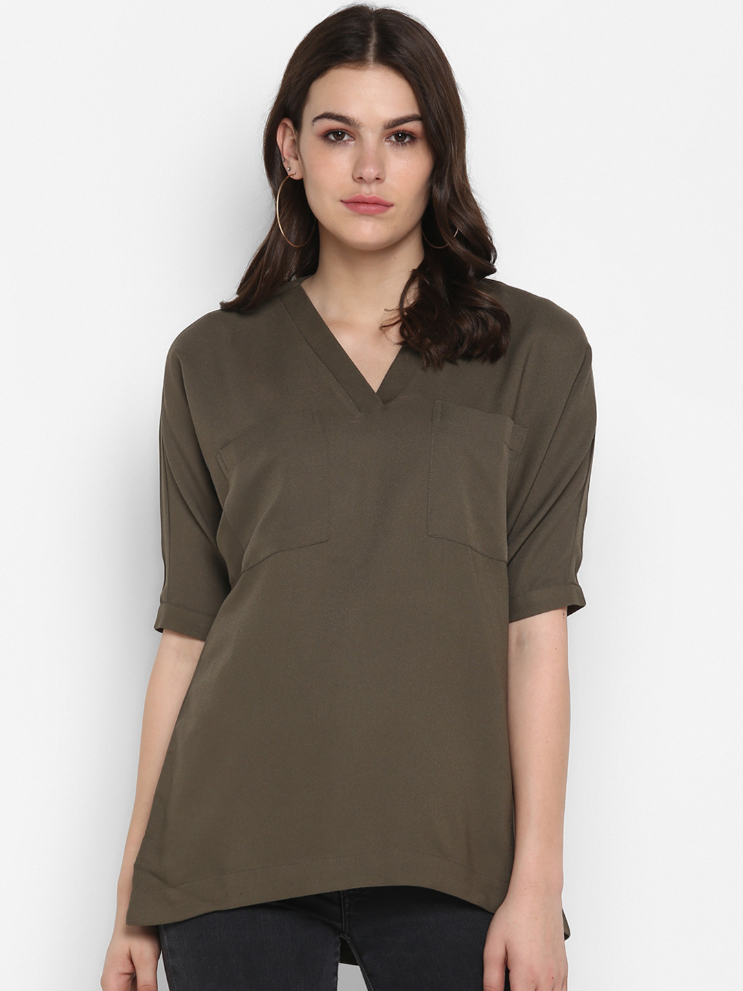 Buy MIAMINX Women Olive Green Solid A Line Top - Tops for Women ...