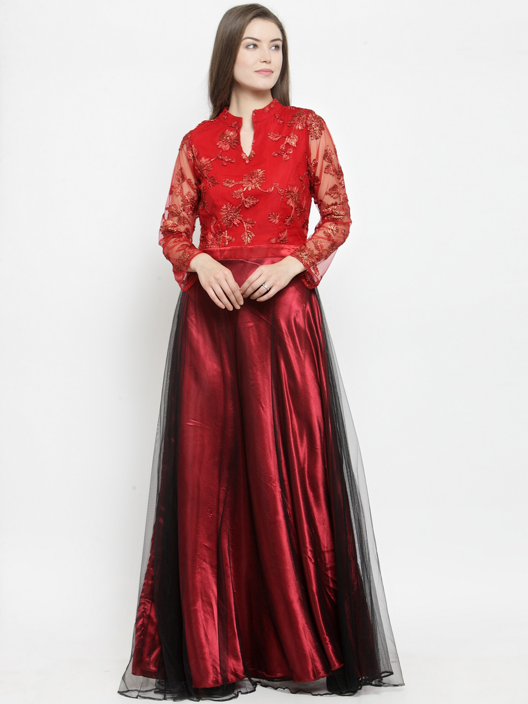 Buy Just Wow Women Maroon & Red Embellished Maxi Dress - Dresses for ...