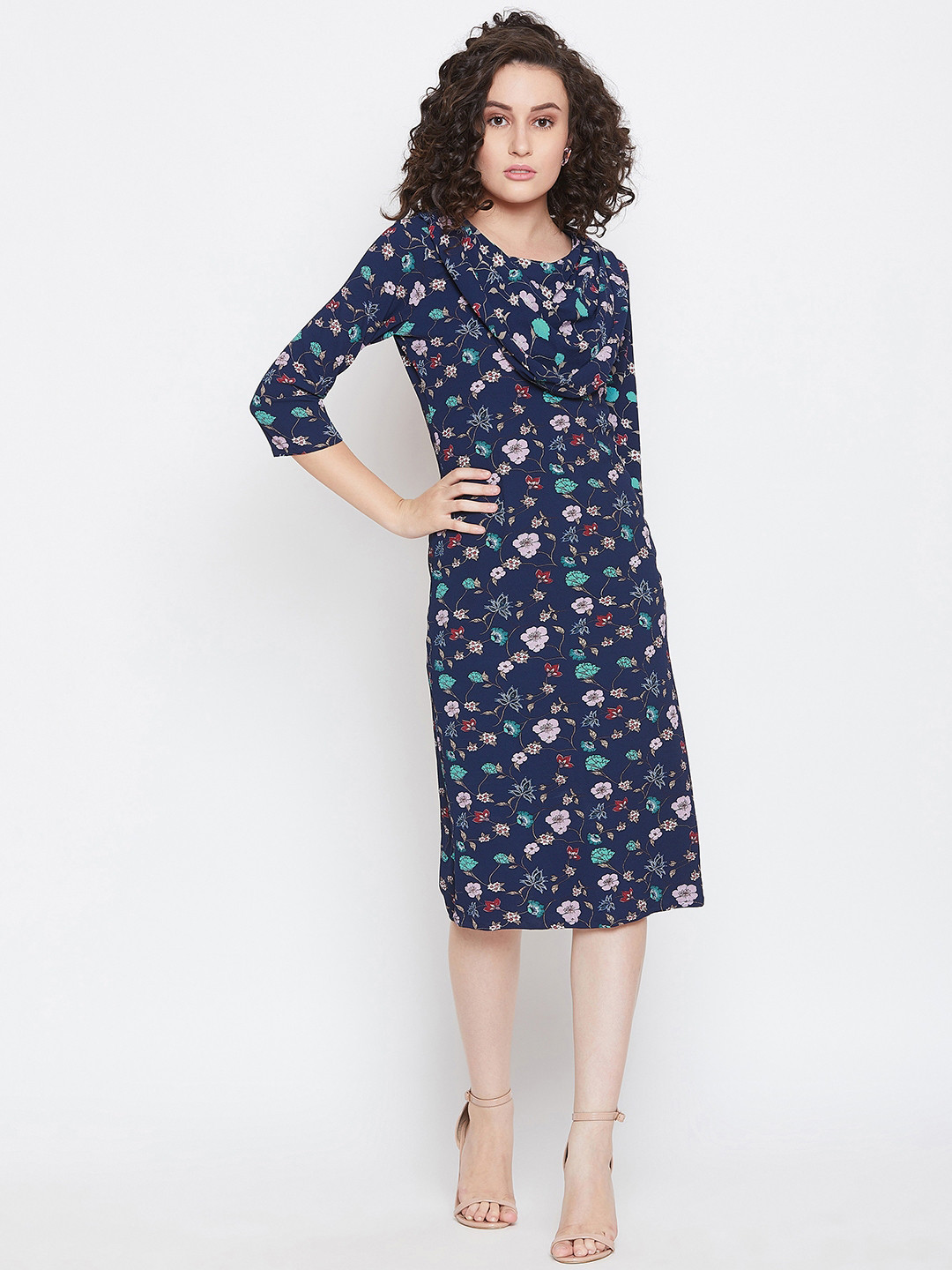 Buy LUCERO Women Navy Blue Printed Sheath Dress - Dresses for Women ...