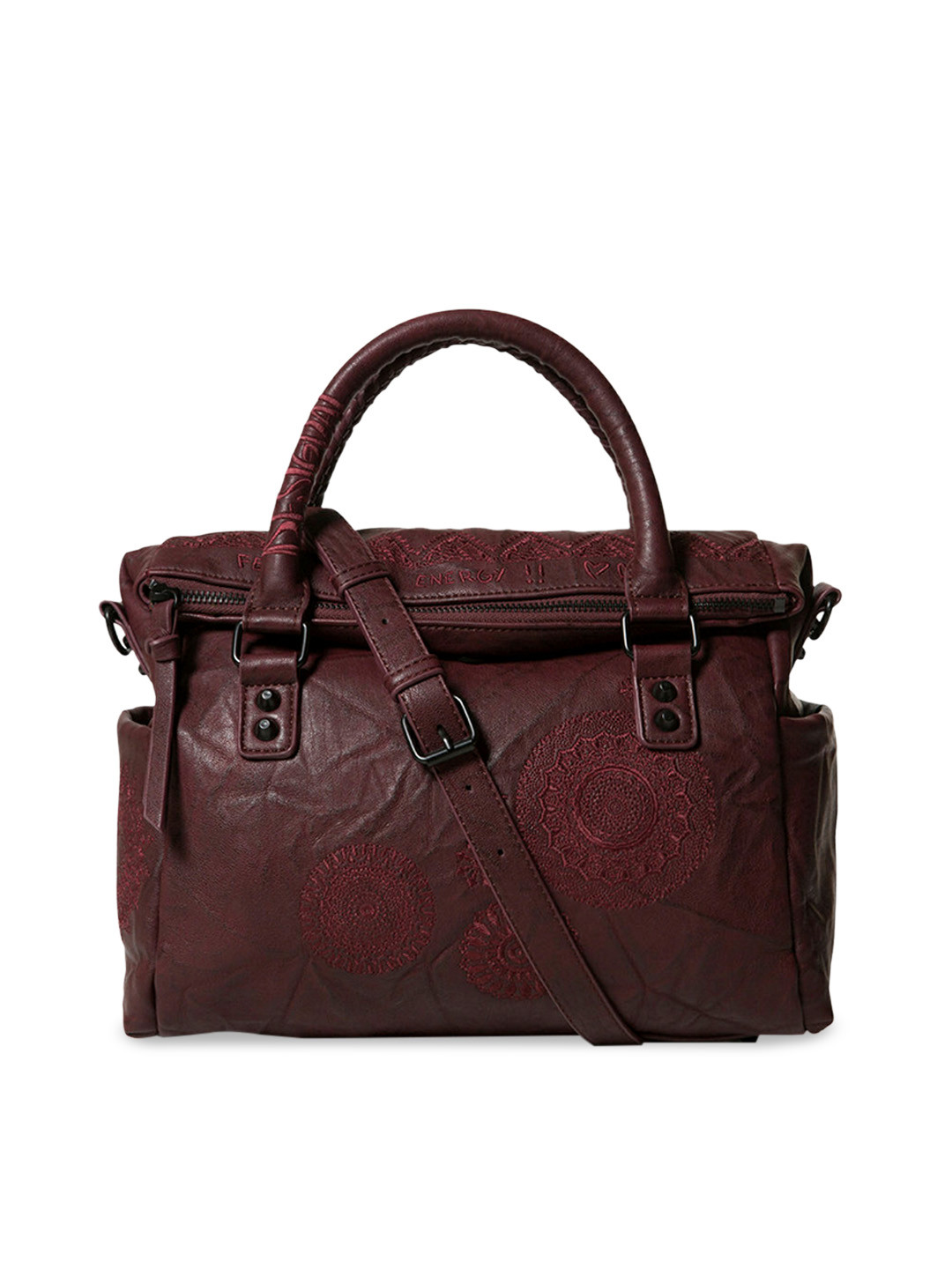 Buy Desigual Maroon Self Design Handheld Bag - Handbags for Women ...