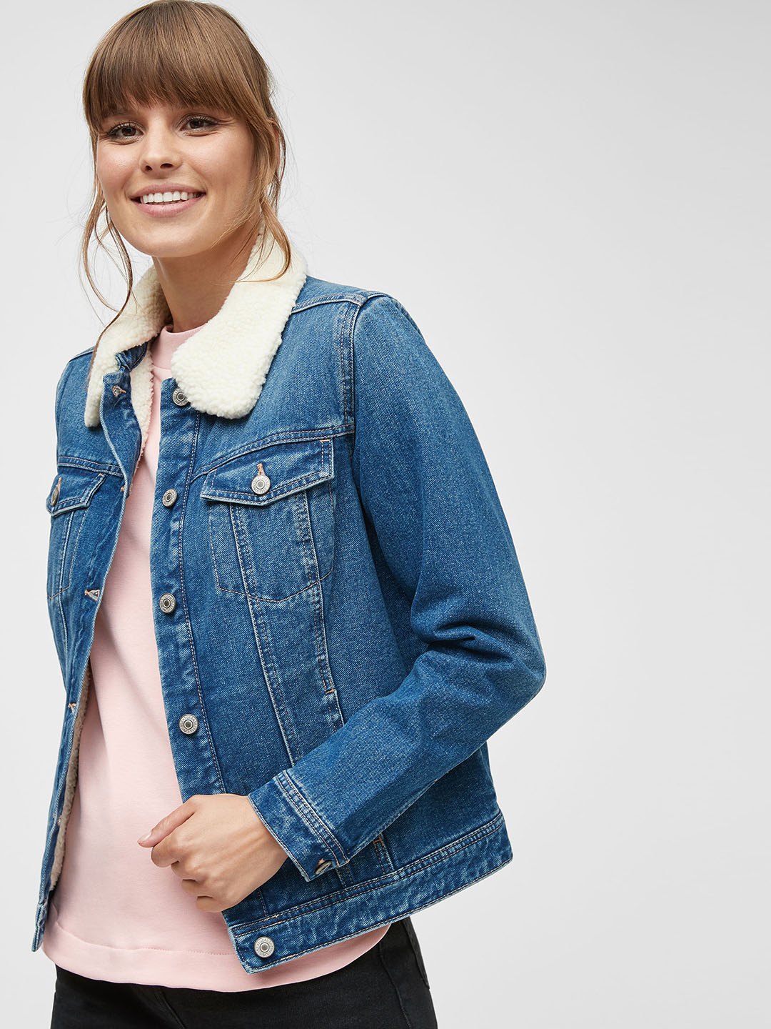 Buy Next Women Blue Solid Denim Jacket - Jackets for Women 10982124 ...