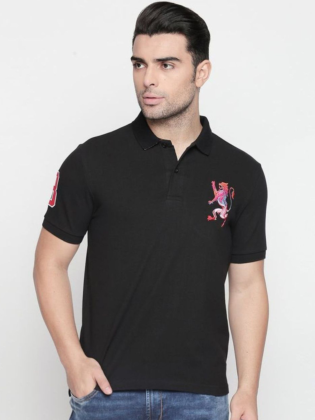 Buy GIORDANO Men Black Solid Polo Collar T Shirt - Tshirts for Men ...