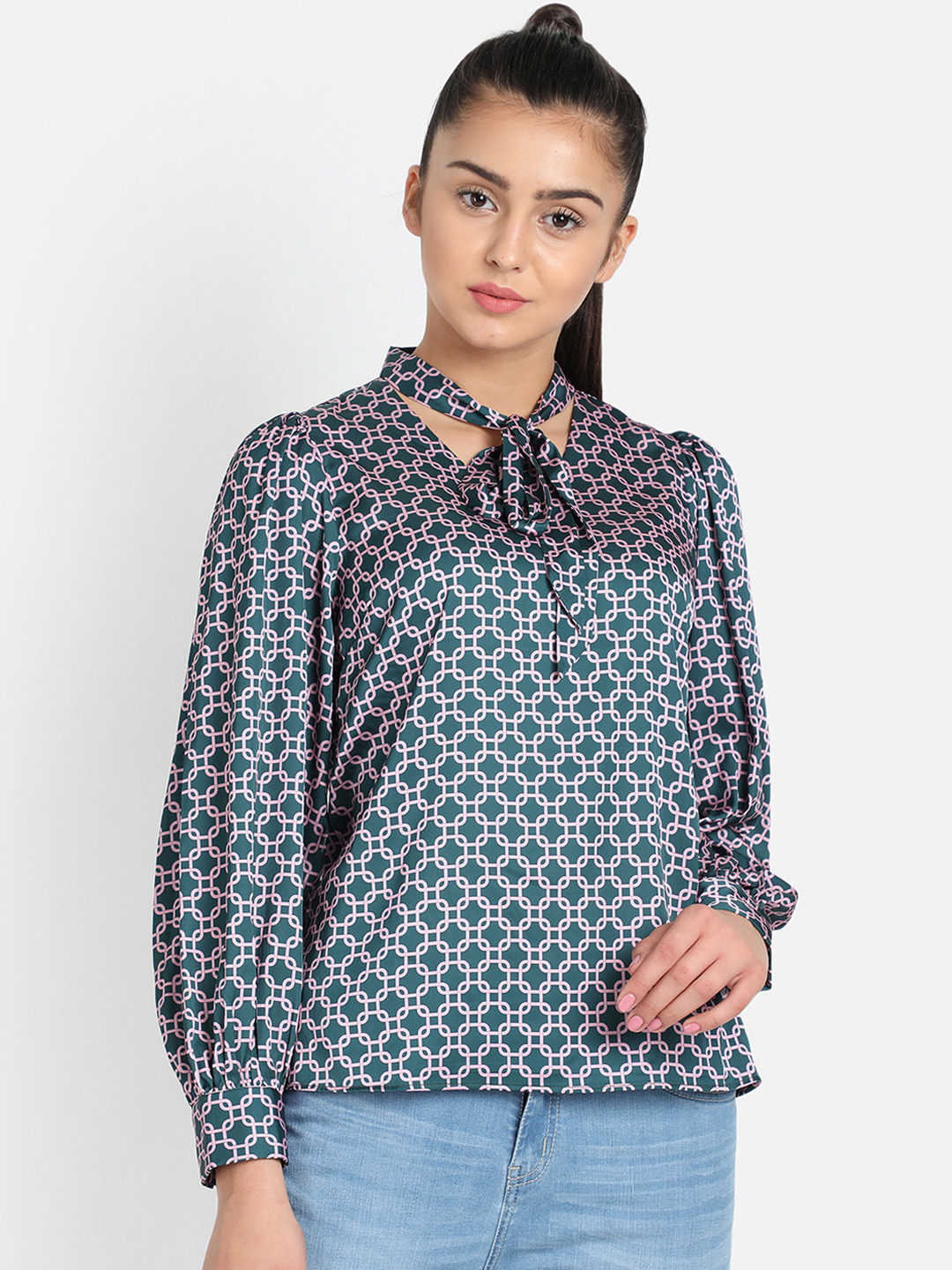 Buy COVER STORY Women Teal Green Printed Top - Tops for Women 11000544 ...