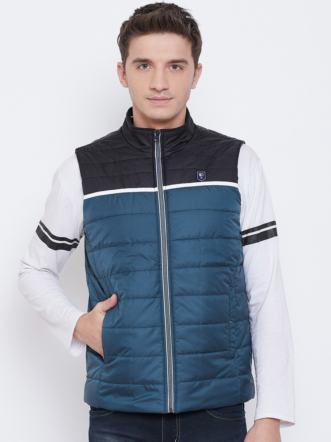 Buy Duke Men Teal Blue & Black Colourblocked Puffer Jacket - Jackets ...