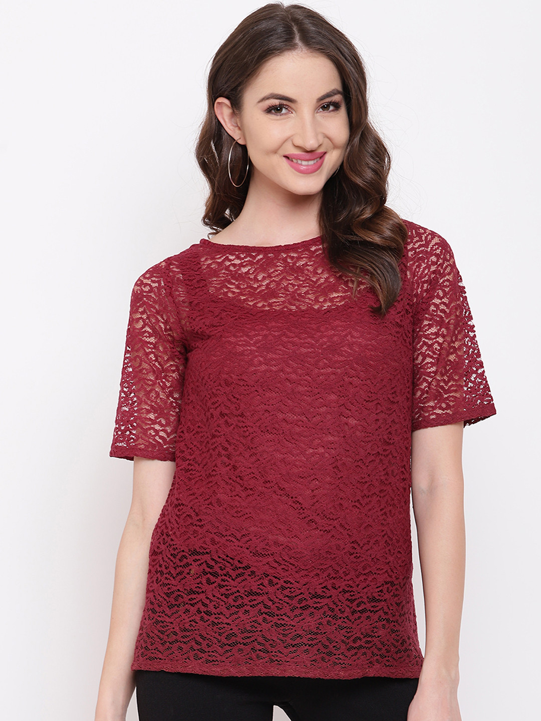 Buy Mayra Women Maroon Lace Top - Tops for Women 11011458 | Myntra