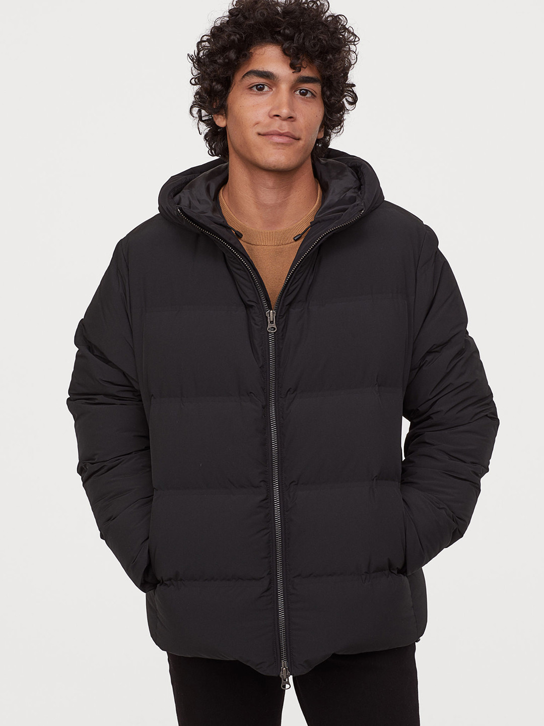 Buy H&M Black Hooded Down Padded Jacket - Jackets for Men 11010058 | Myntra