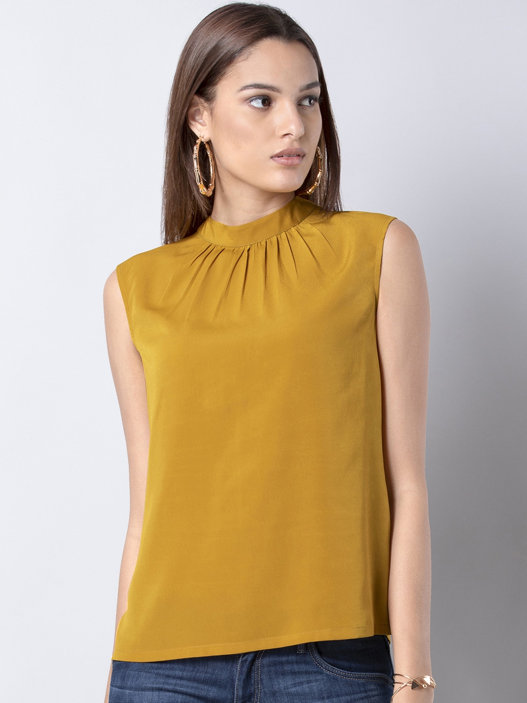 Buy Faballey Women Mustard Yellow Solid A Line Top Tops For Women
