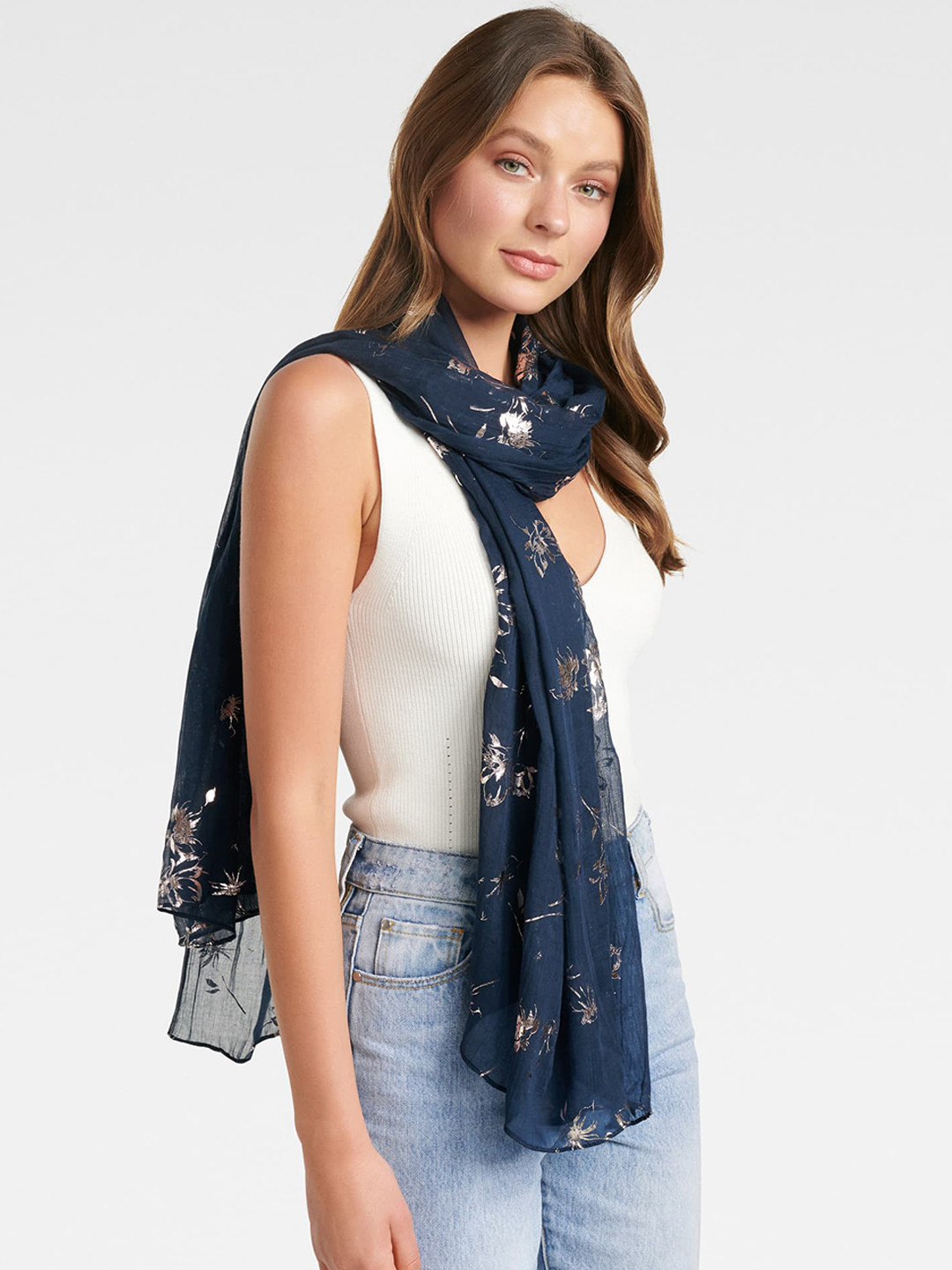 Buy Forever New Navy Blue Printed Scarf - Scarves for Women 11025660 ...