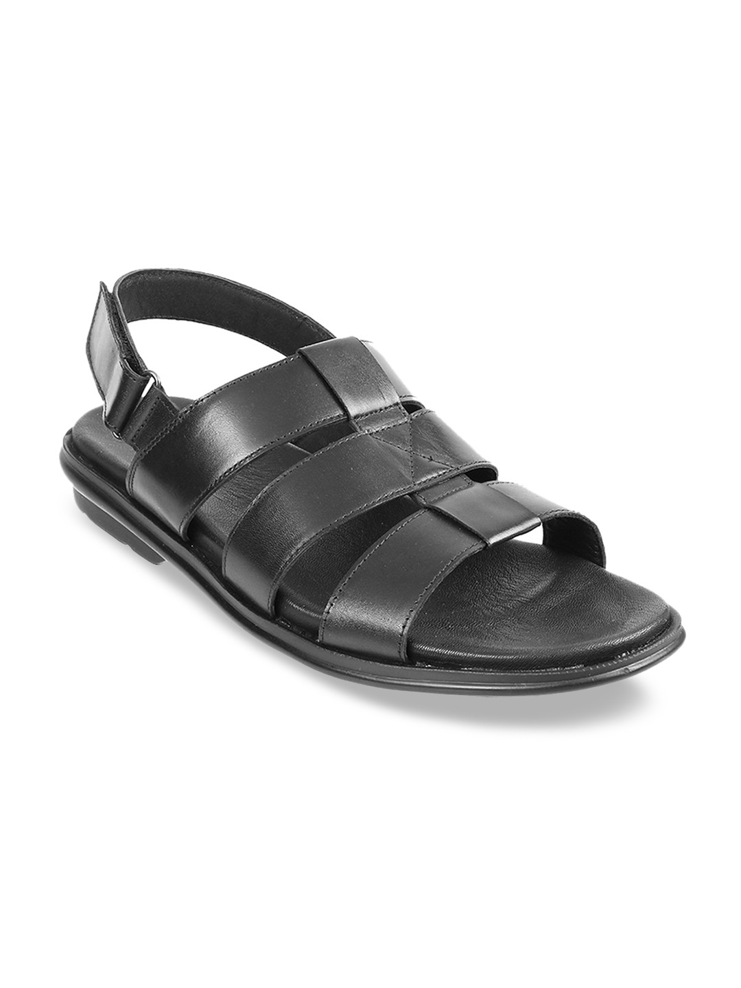 Buy Metro Men Black Leather Sandals - Sandals for Men 11026238 | Myntra