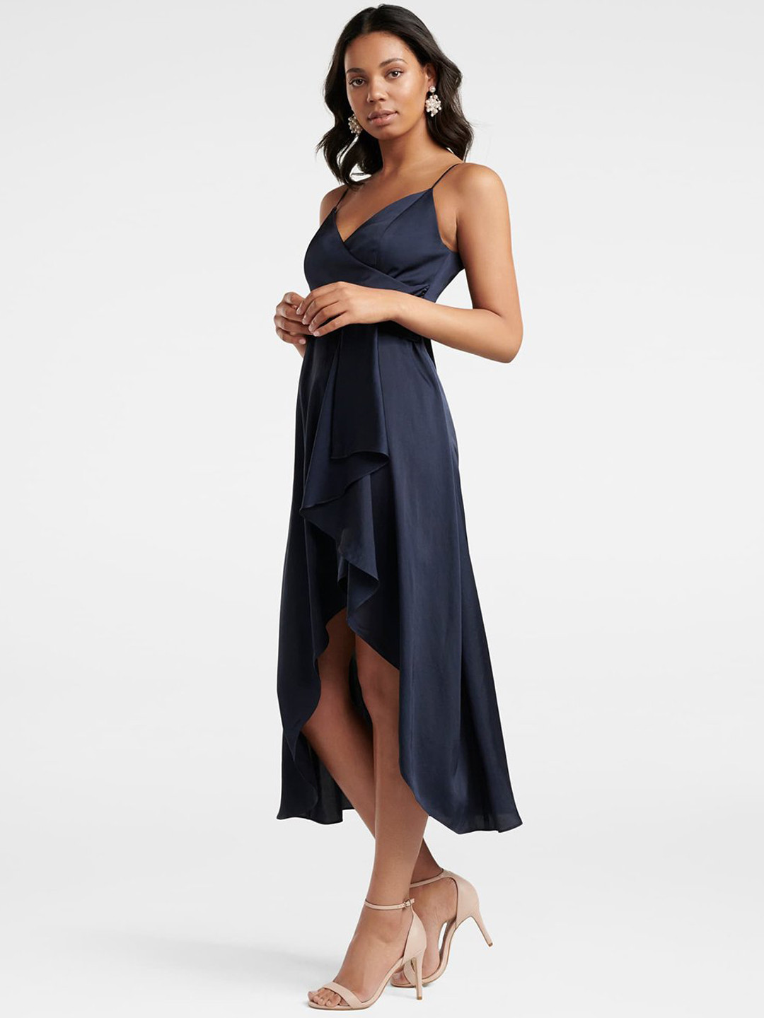 Buy Forever New Women Navy Blue Solid Wrap Dress - Dresses for Women ...