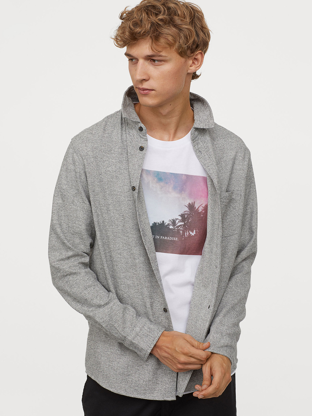 Buy H&M Men Grey Solid Cotton Shirt - Shirts for Men 11038026 | Myntra