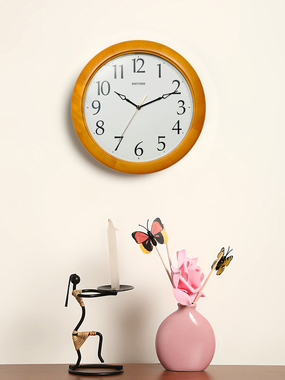 Buy Rhythm Yellow Handcrafted Round Solid 31 Cm Analogue Wall Clock ...