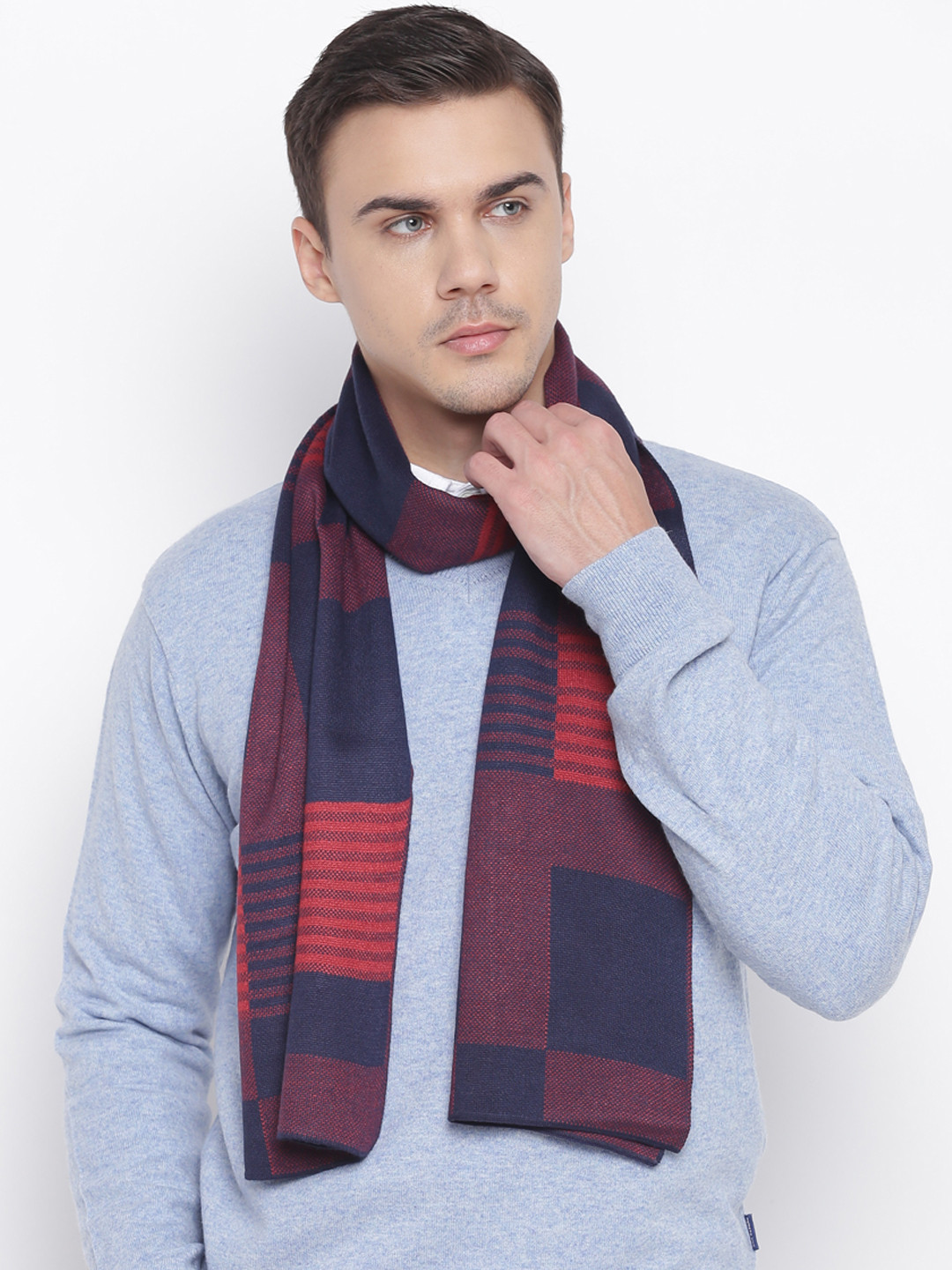 Buy Tossido Men Blue & Red Printed Knitted Muffler - Mufflers for Men ...