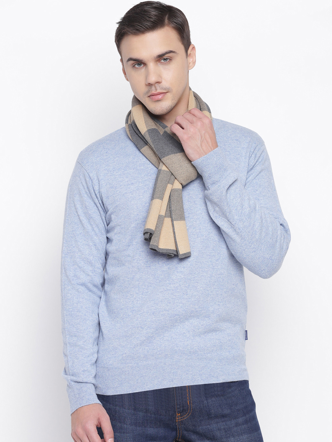 Buy Tossido Men Beige & Grey Checked Knitted Muffler - Mufflers for Men ...