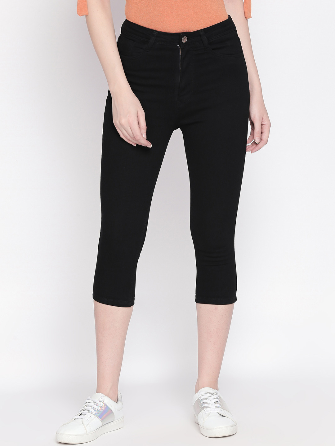 Buy Fungus Women Black Solid Slim Fit High Rise Capris - Capris for ...