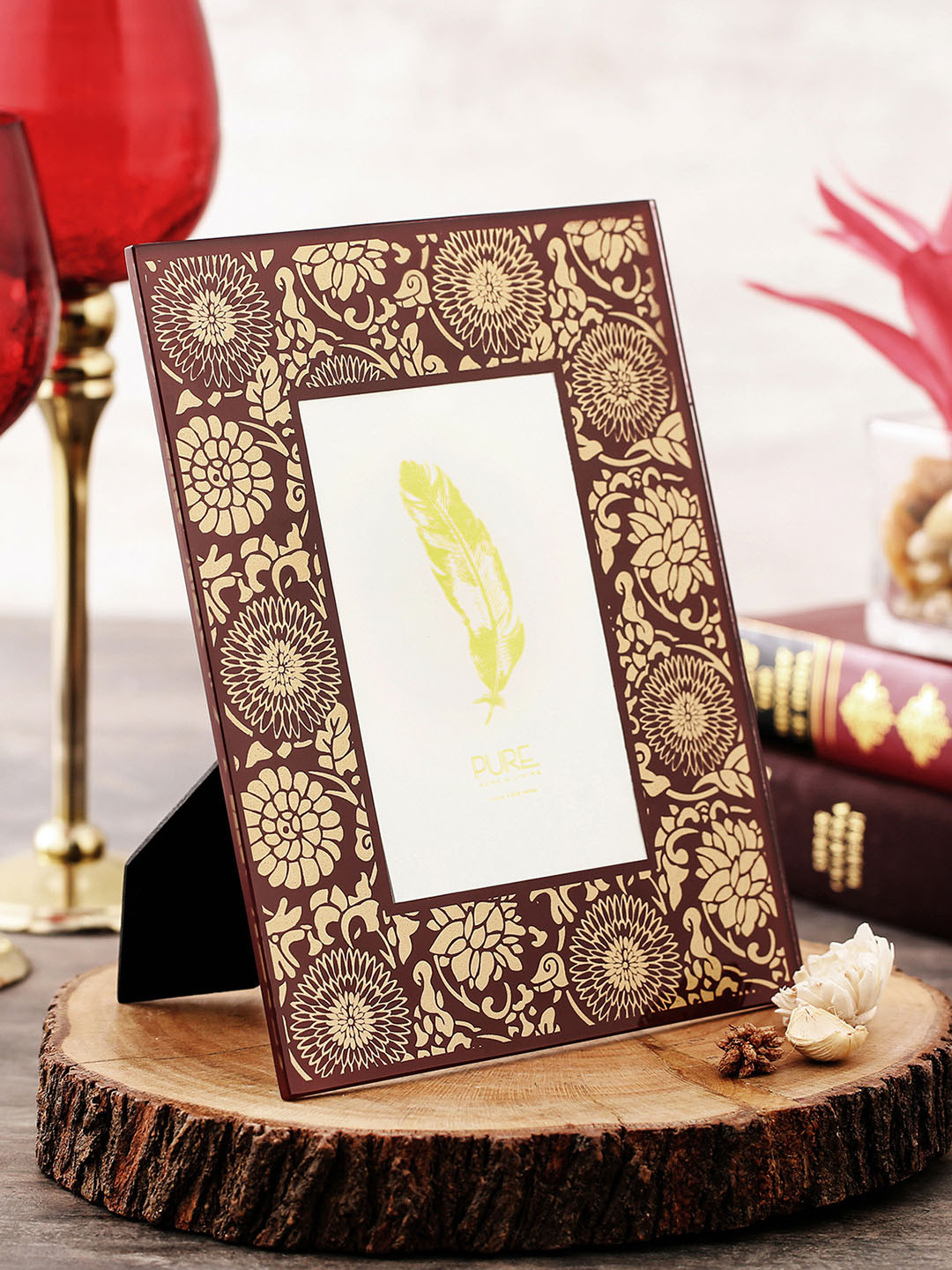 Buy Pure Home And Living Maroon & Beige Printed Large Photo Frame ...
