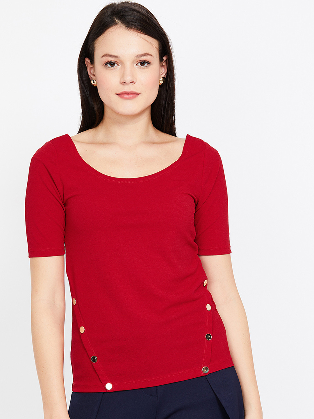 Buy CODE By Lifestyle Women Red Solid Fitted Top - Tops for Women ...