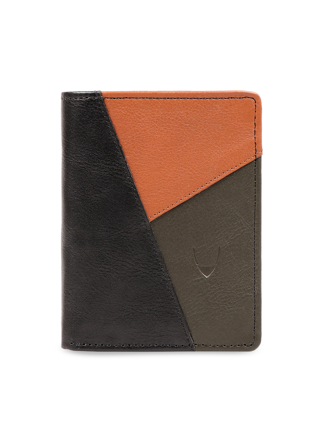 Buy Hidesign Men Black & Olive Brown Colourblocked Leather Two Fold ...