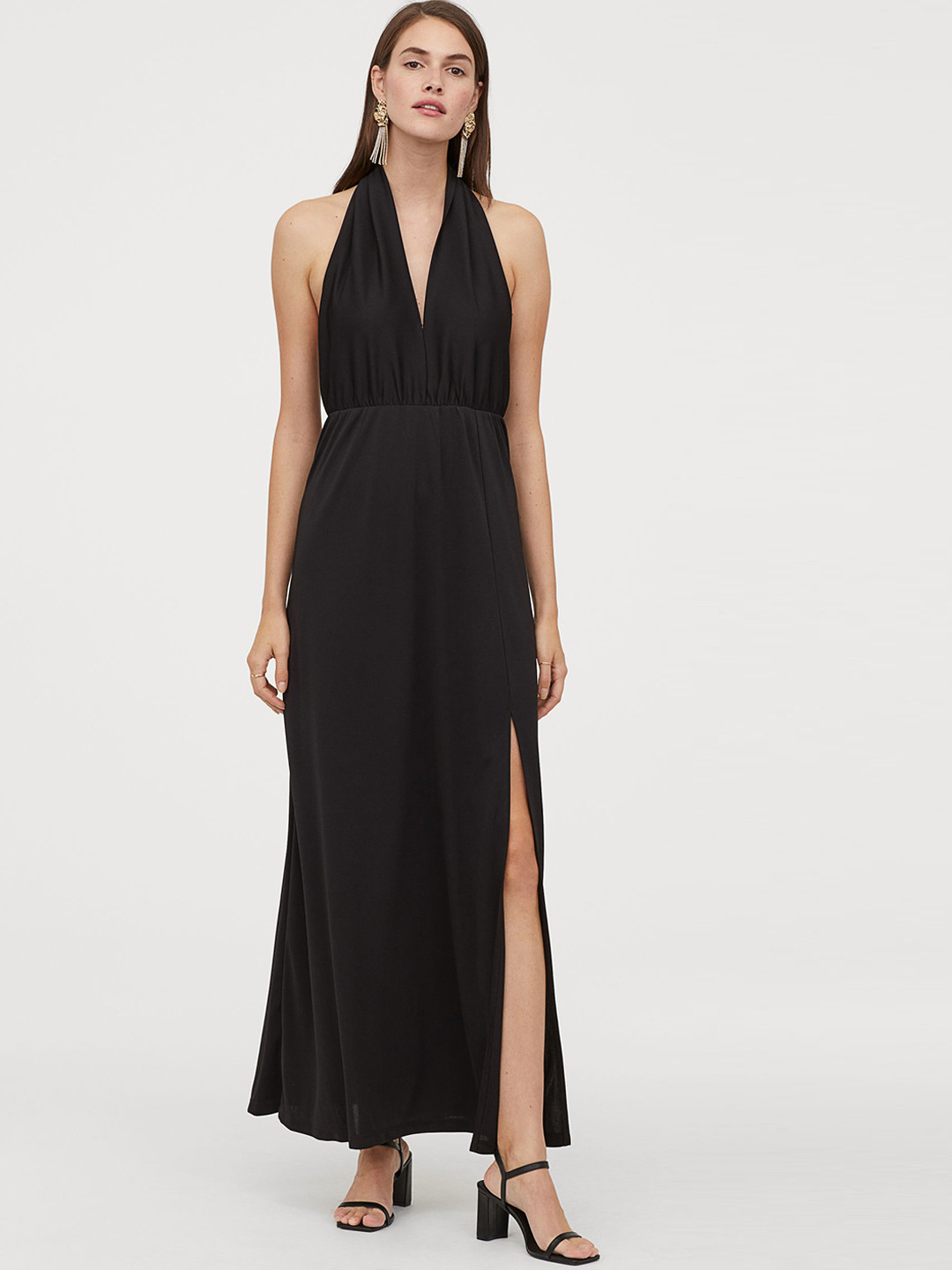 Buy H&M Women Black Long Halterneck Dress - Dresses for Women 11060640 ...