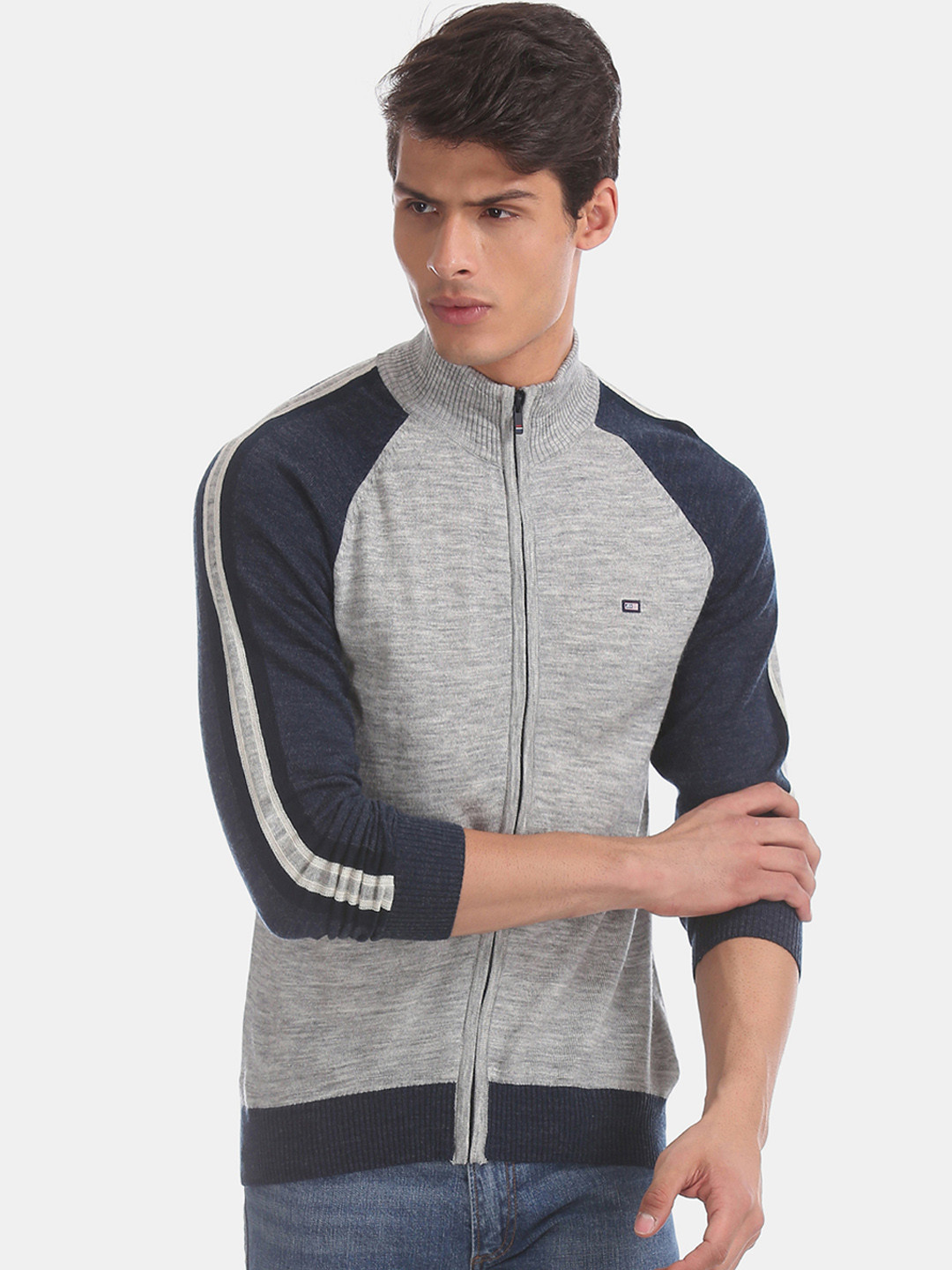 Buy Arrow Sport Men Grey Solid Front Open Sweater - Sweaters for Men ...