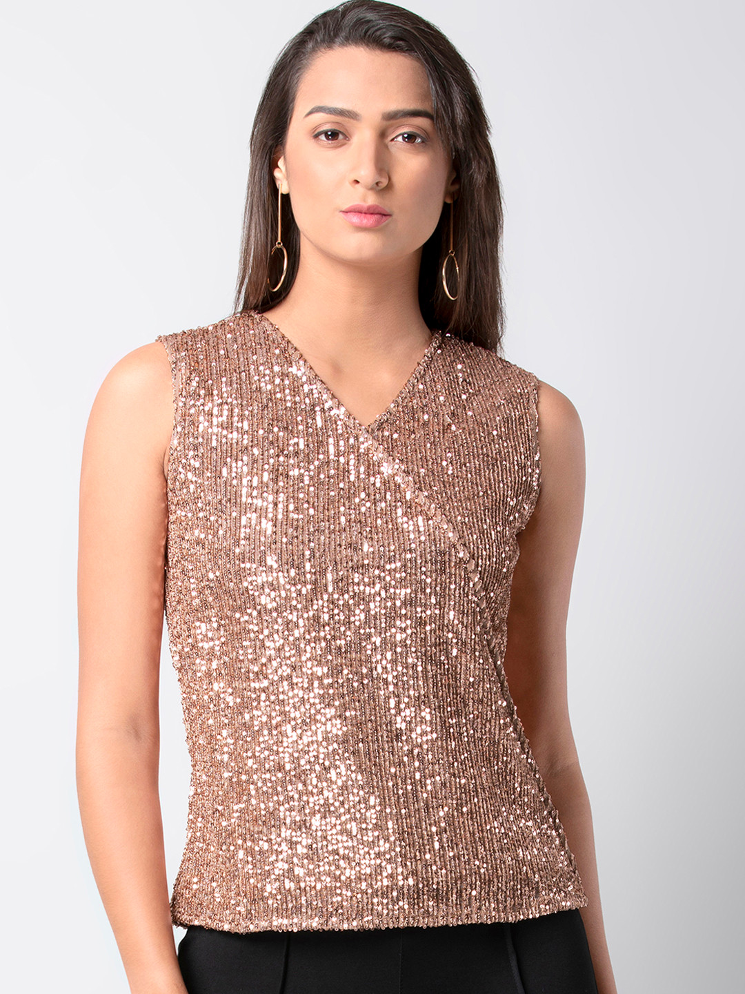 Buy FabAlley Women Gold Coloured Sequin Wrap Top - Tops for Women ...