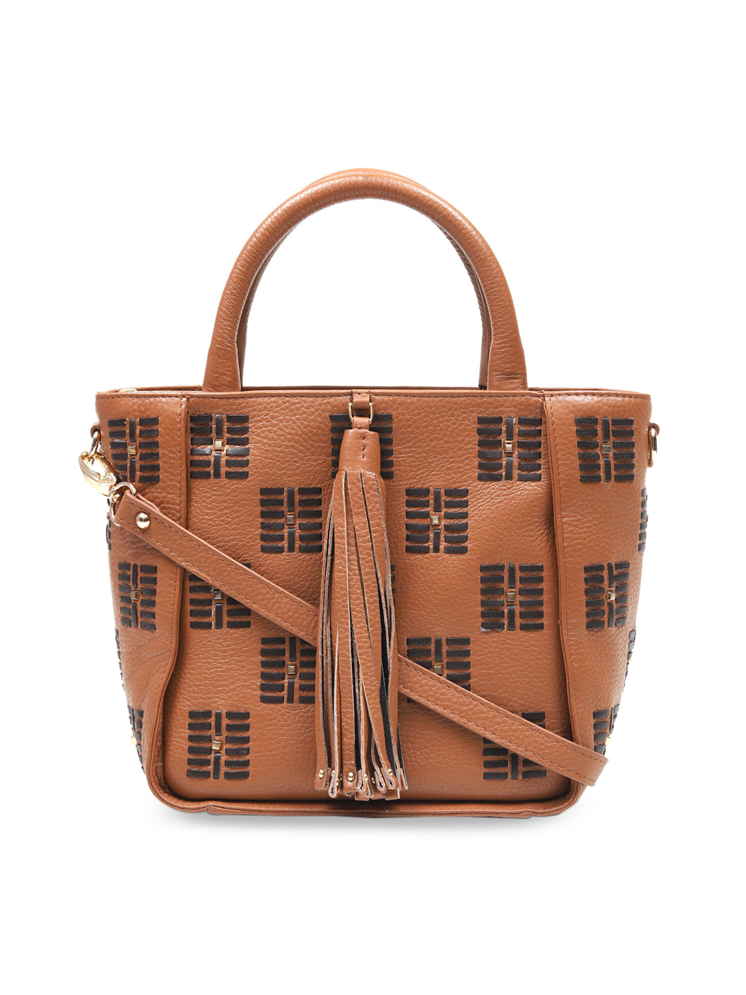 Buy Da Milano Brown Textured Leather Handheld Bag - Handbags for Women ...