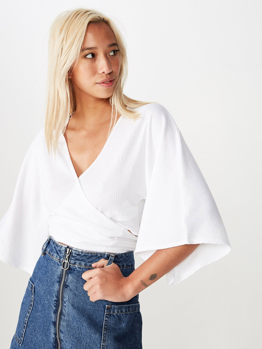 Buy COTTON ON Women White Solid Wrap Cropped Top - Tops for Women ...