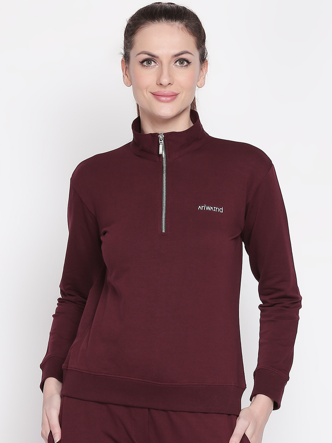 Buy ANWAIND Women Maroon Solid Sweatshirt - Sweatshirts for Women ...
