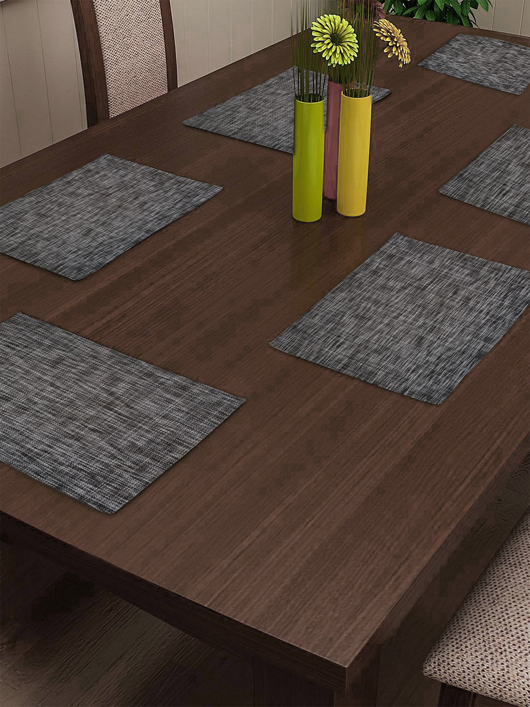 Buy BIANCA Set Of 6 Grey & White Printed PVC Dining Table Mats - Table ...