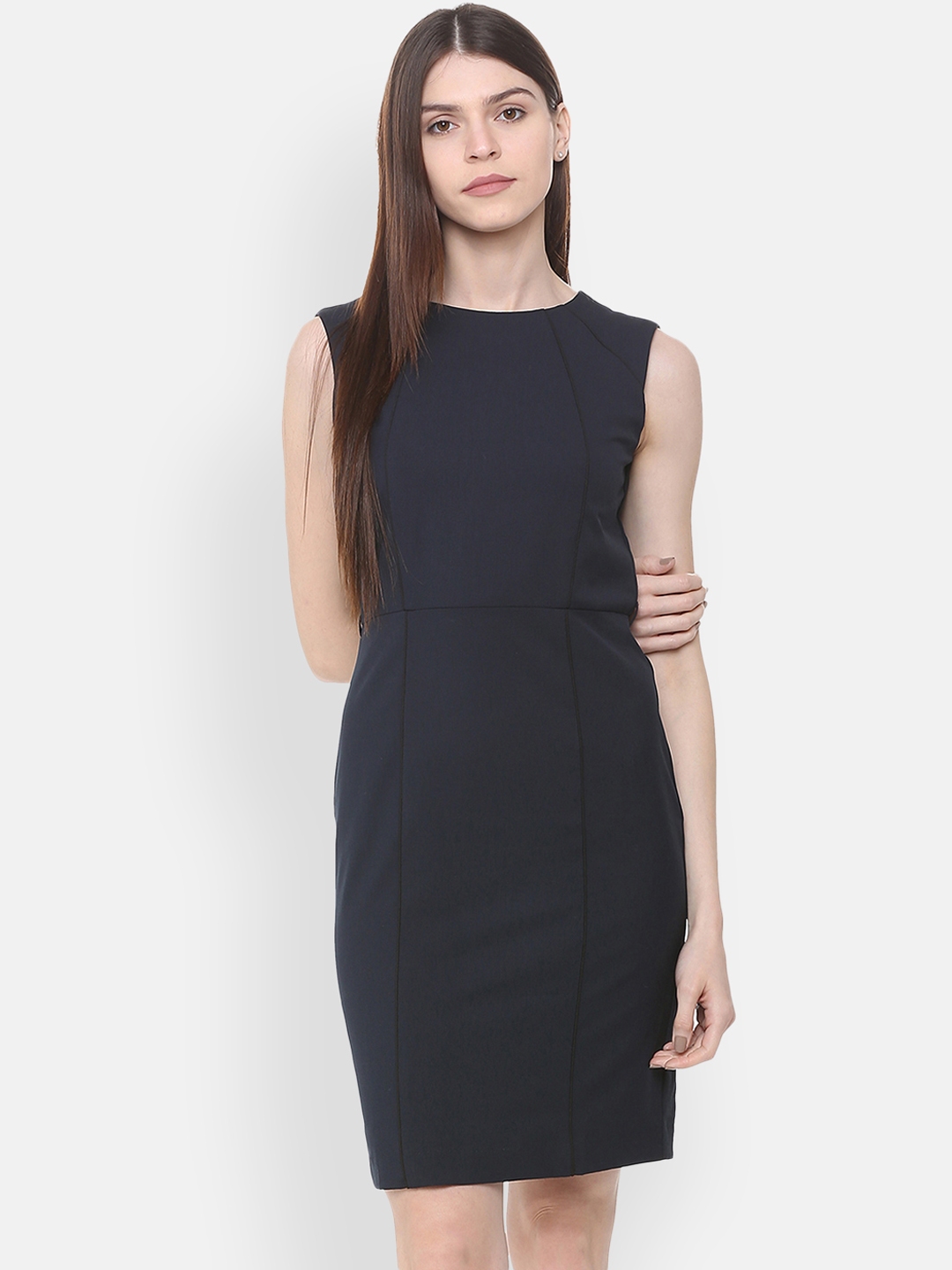 Buy Allen Solly Woman Women Navy Blue Solid Sheath Dress Dresses For