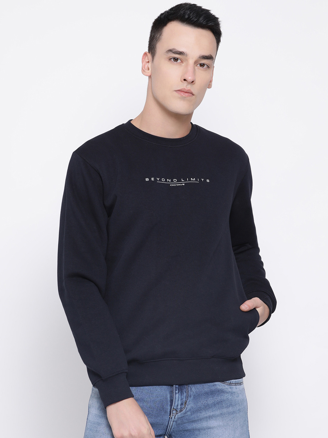 Buy Octave Men Navy Blue Solid Sweatshirt - Sweatshirts for Men ...