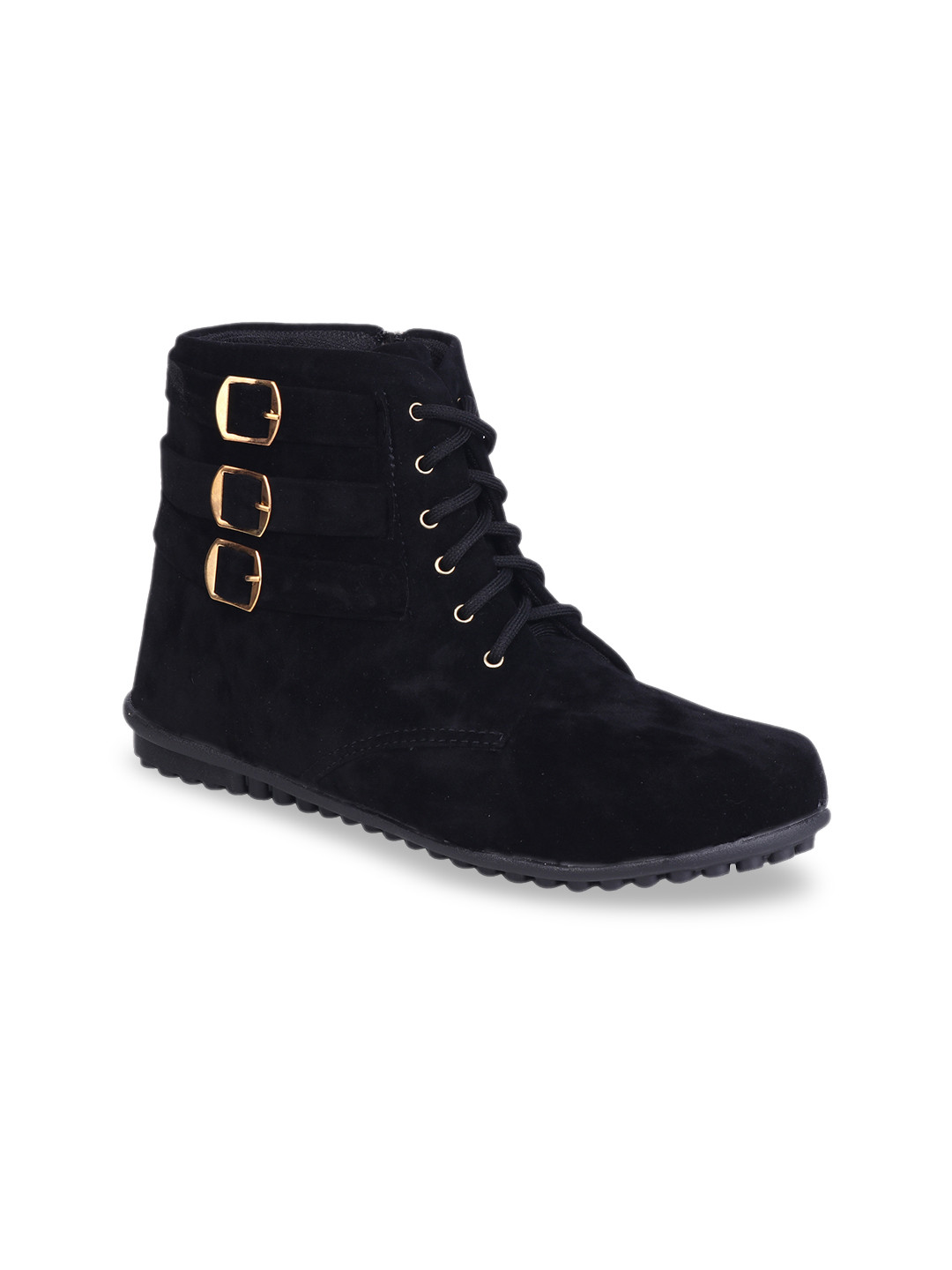 Buy Wood Brough Women Black Solid Synthetic High Top Flat Boots - Boots ...