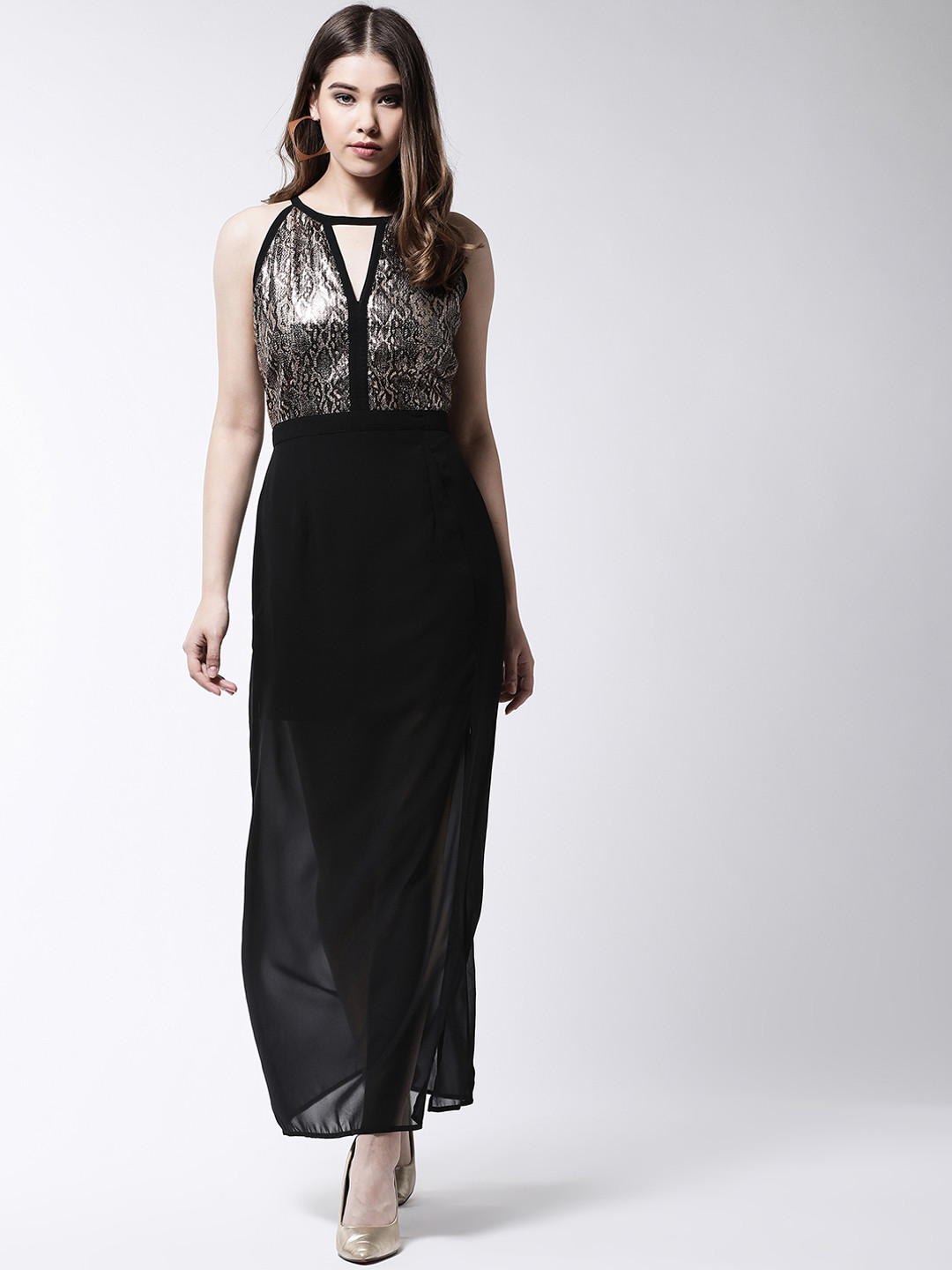 Buy MAGRE Women Black Animal Print Maxi Dress - Dresses for Women ...