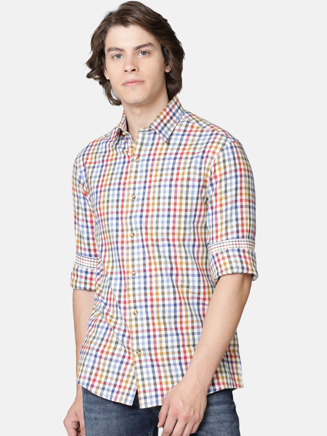 Buy Double Two Men Blue & Red Slim Fit Checked Casual Shirt - Shirts ...