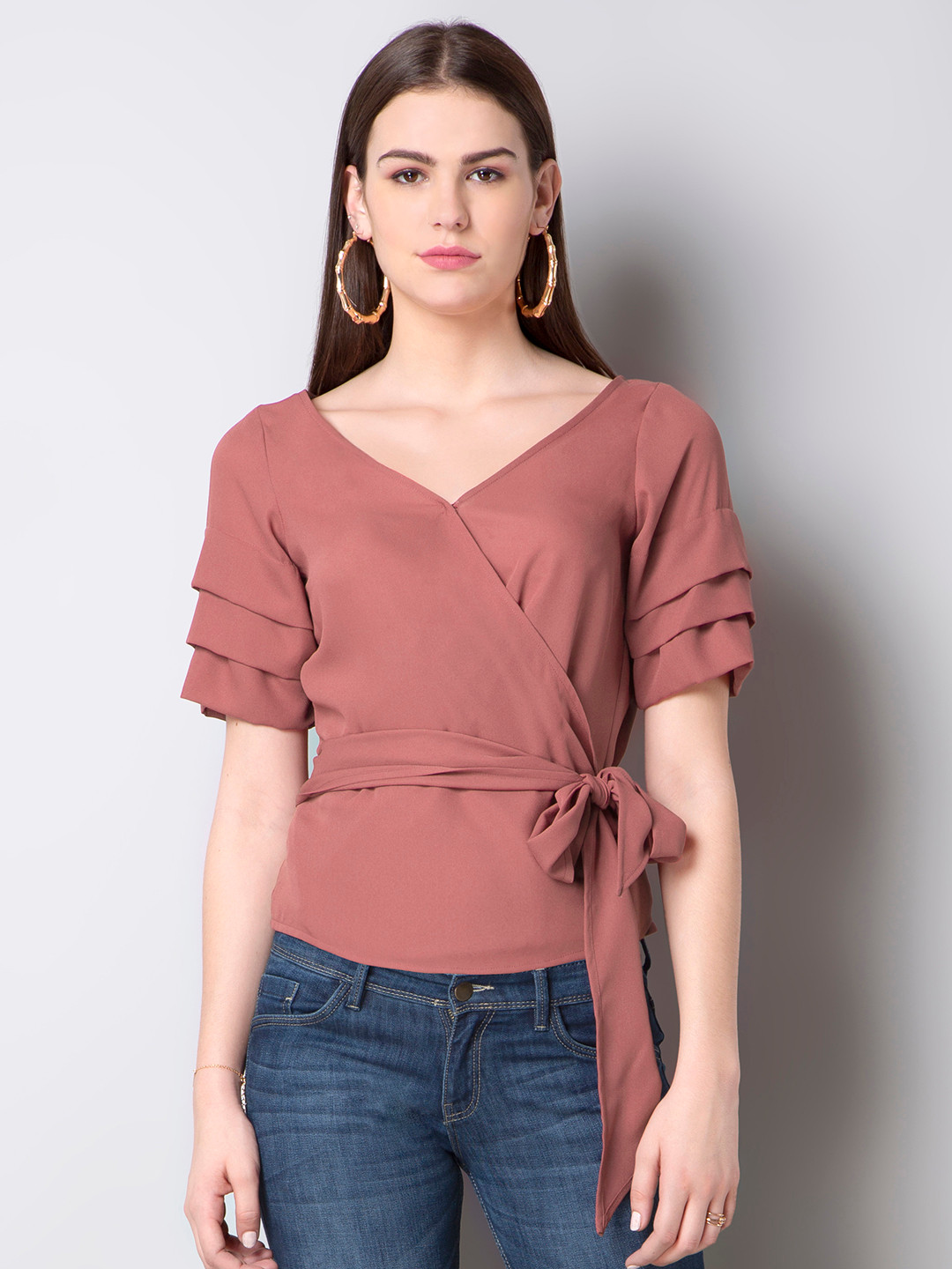 Buy FabAlley Women Pink Solid Wrap Top - Tops for Women 10919906 | Myntra