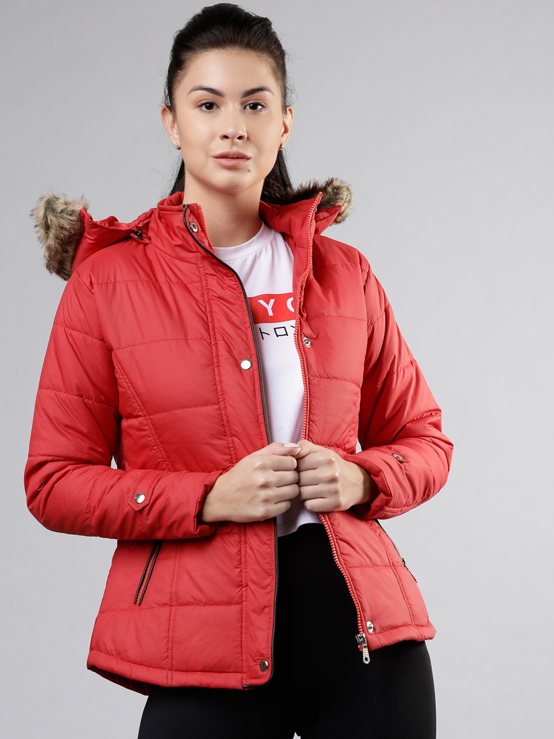 Buy Tokyo Talkies Women Red Solid Puffer Jacket - Jackets for Women ...
