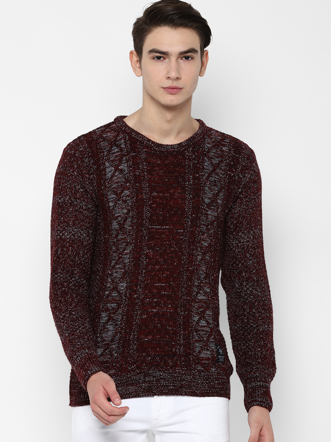 Buy People Men Maroon Self Design Sweater - Sweaters for Men 10926294 ...