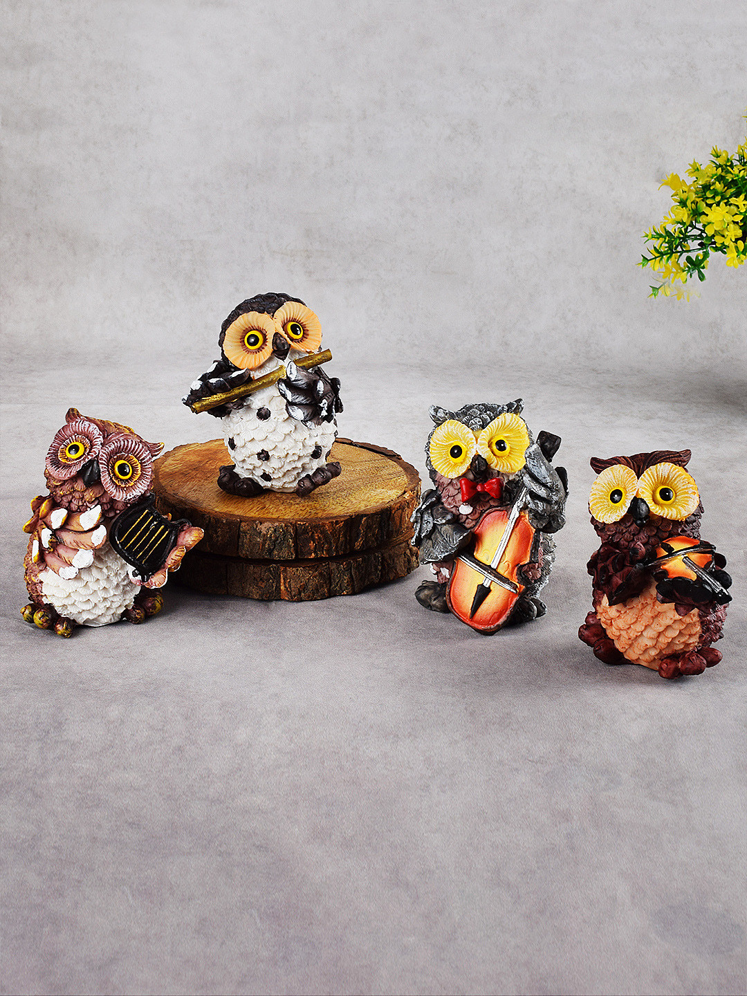 Buy Archies Set Of 4 Brown & Grey Owls Playing Music Instruments ...