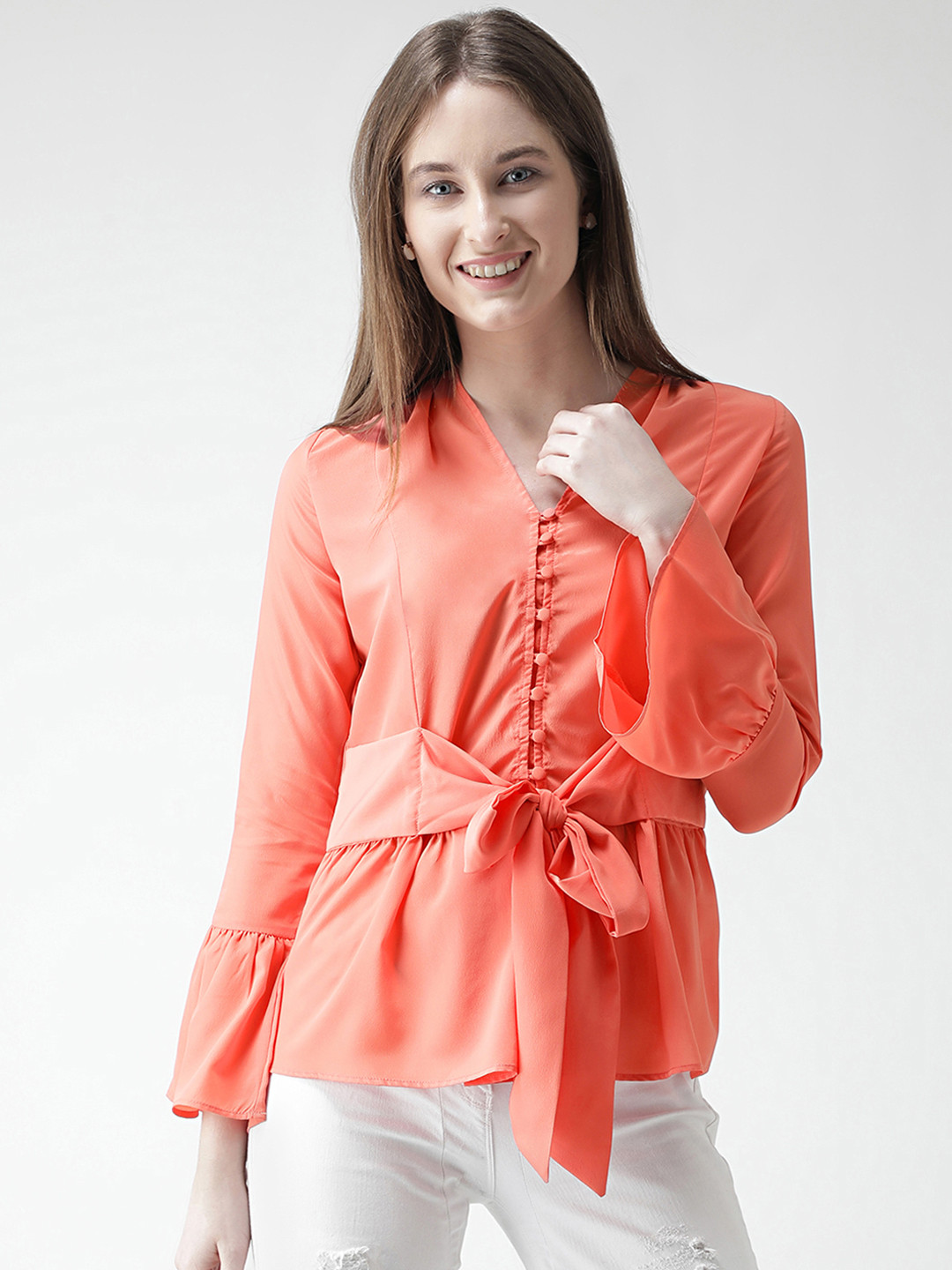 Buy KASSUALLY Women Peach Coloured Solid Top - Tops for Women 10934802 ...