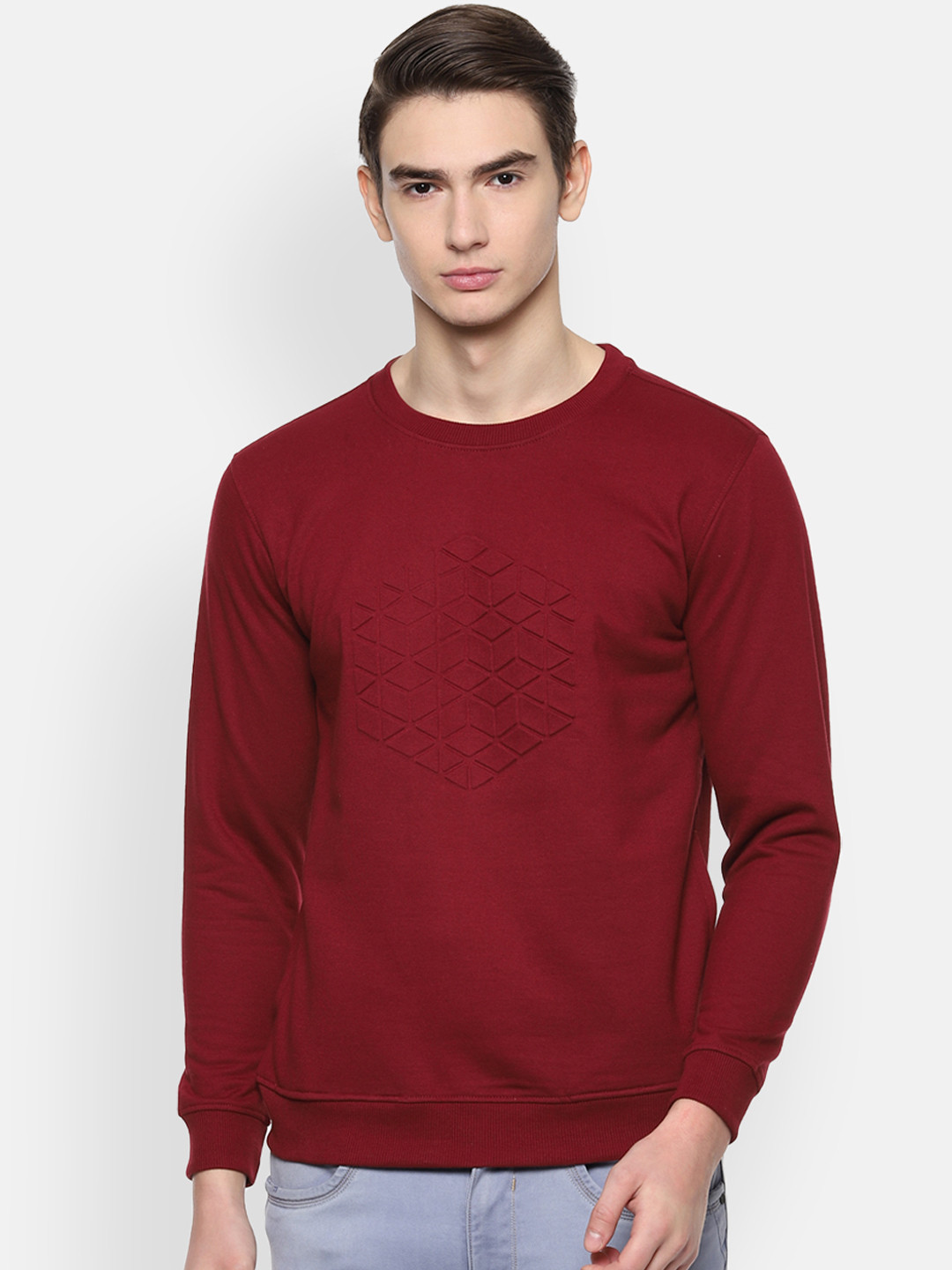 Buy V Dot Men Maroon Self Design Sweatshirt - Sweatshirts for Men ...