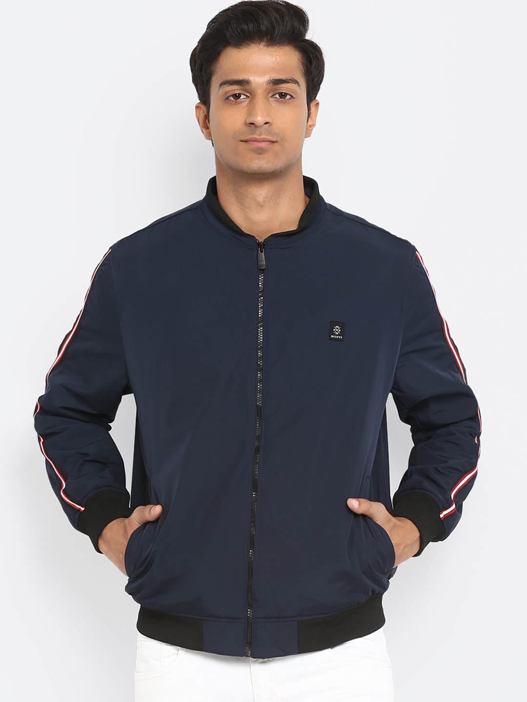 Buy Mufti Men Navy Blue Striped Bomber Jacket - Jackets for Men ...